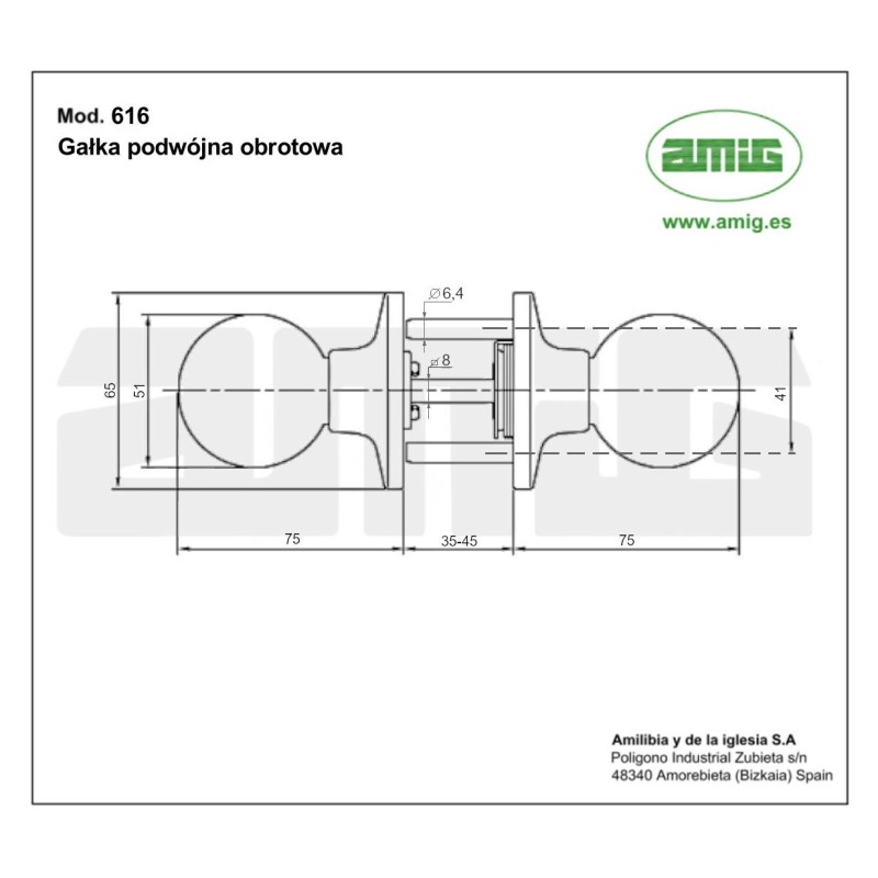 Gałka obrotowa podwójna inox do pokoju mod.616